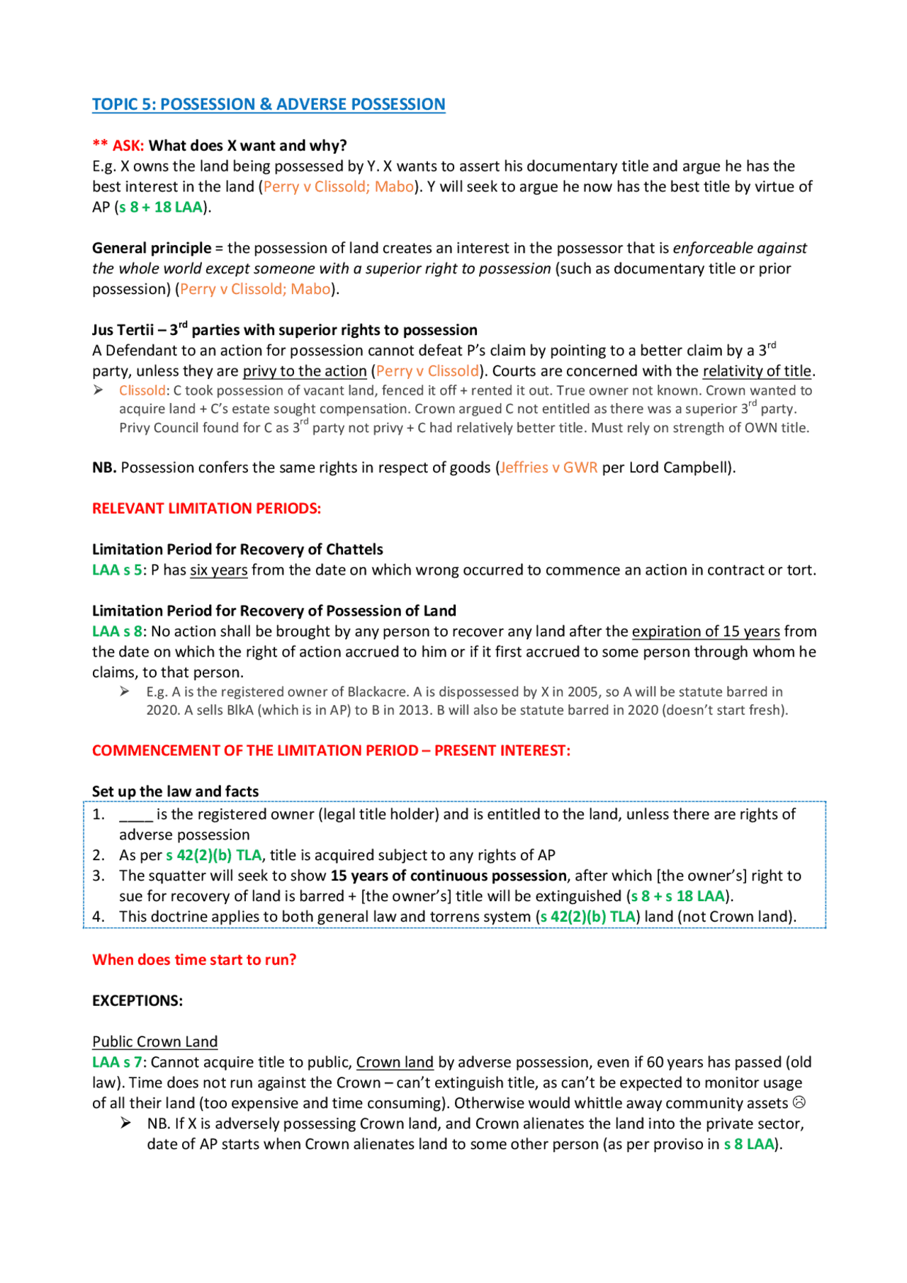 Possession and Adverse Possession | Schemes and Mind Maps Law | Docsity