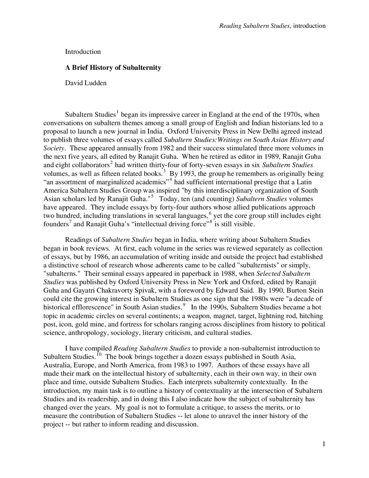 A Brief History of Subalternity in South Asia | Slides History | Docsity