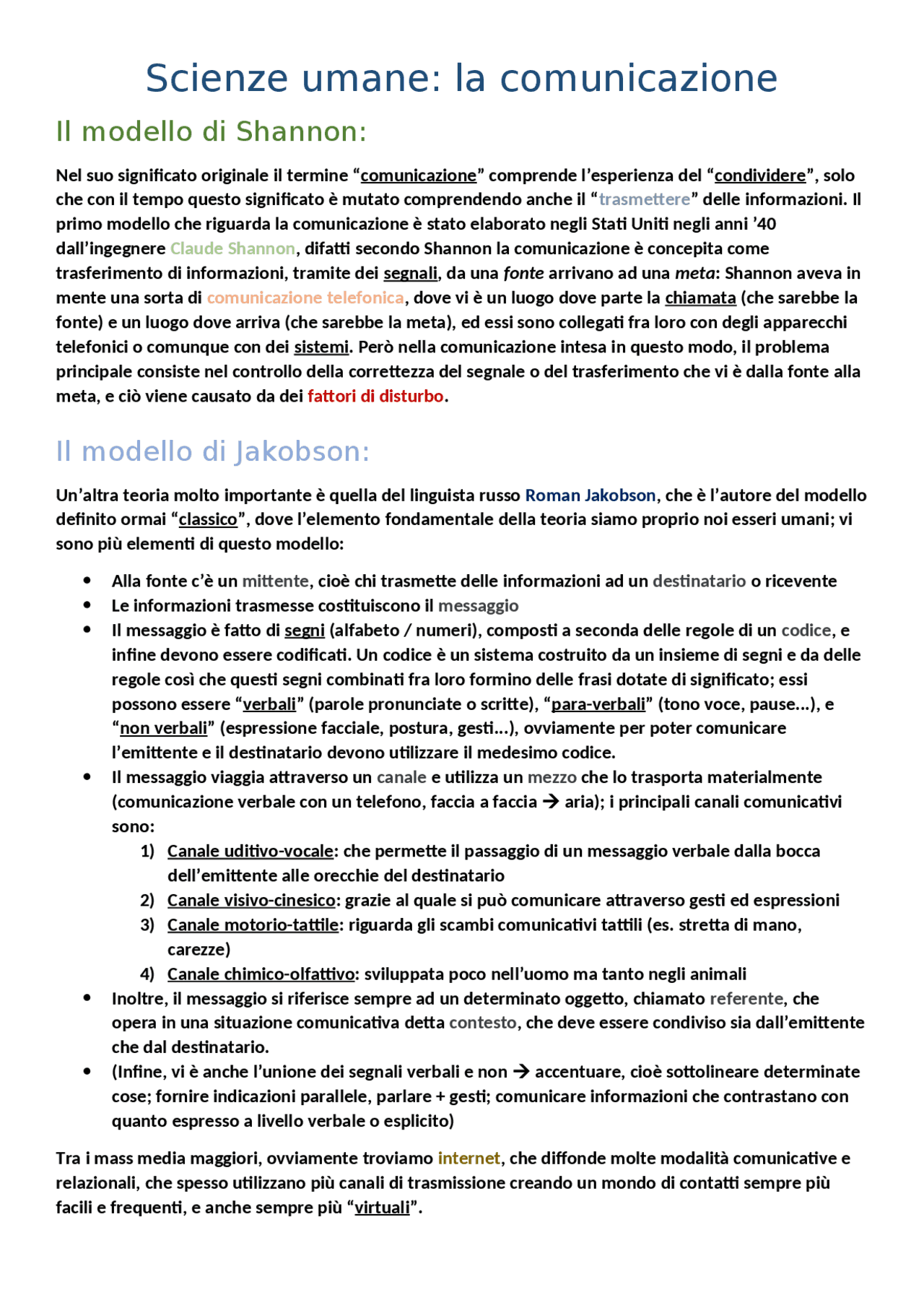 Scienze Umane La Comunicazione Appunti Di Scienze Umane Docsity