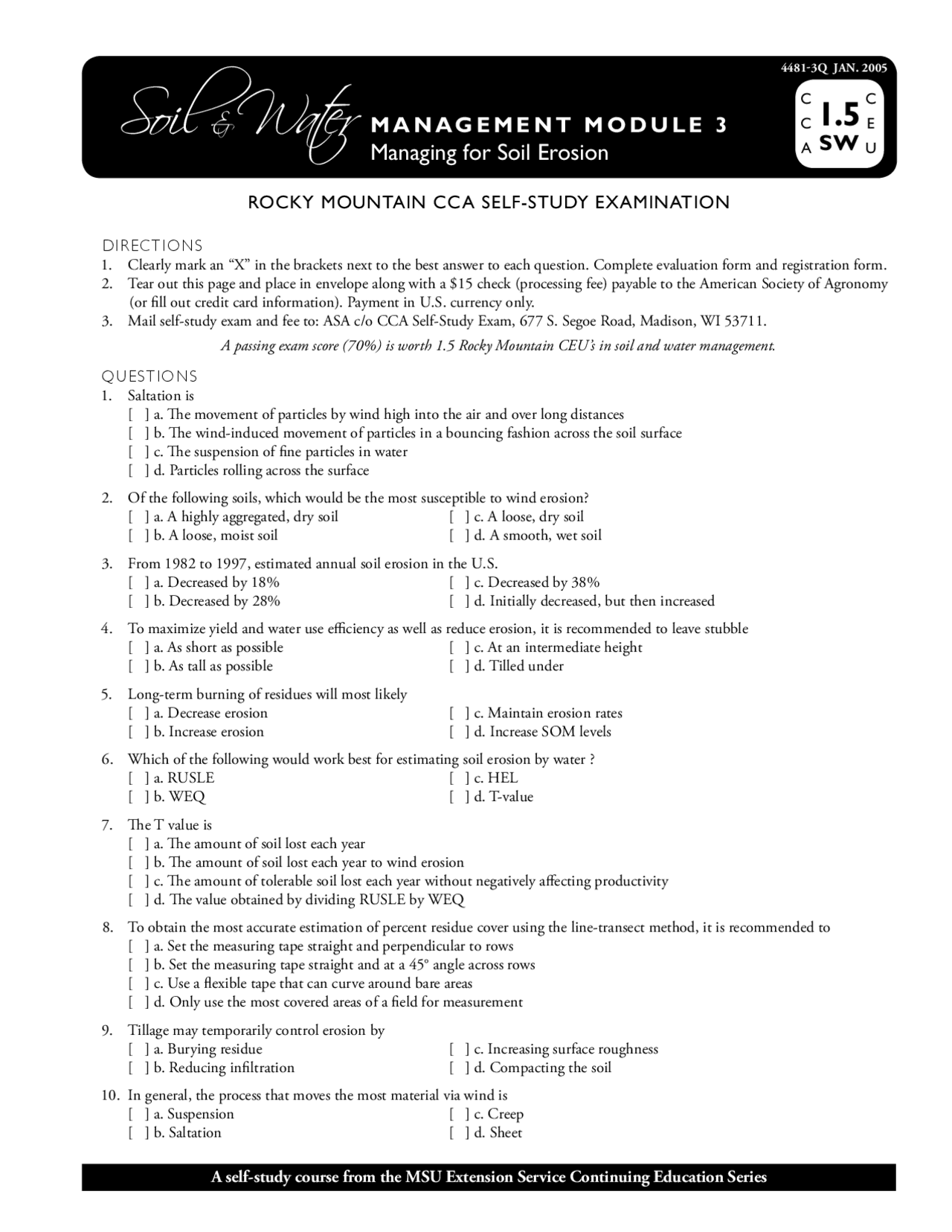 Self-Study Exam on Soil and Water Management | Exercises Environmental ...