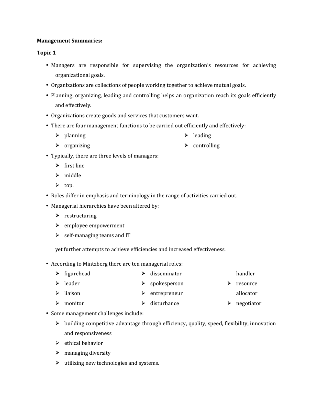 Management Summaries Topic 1 Exams Innovation Docsity