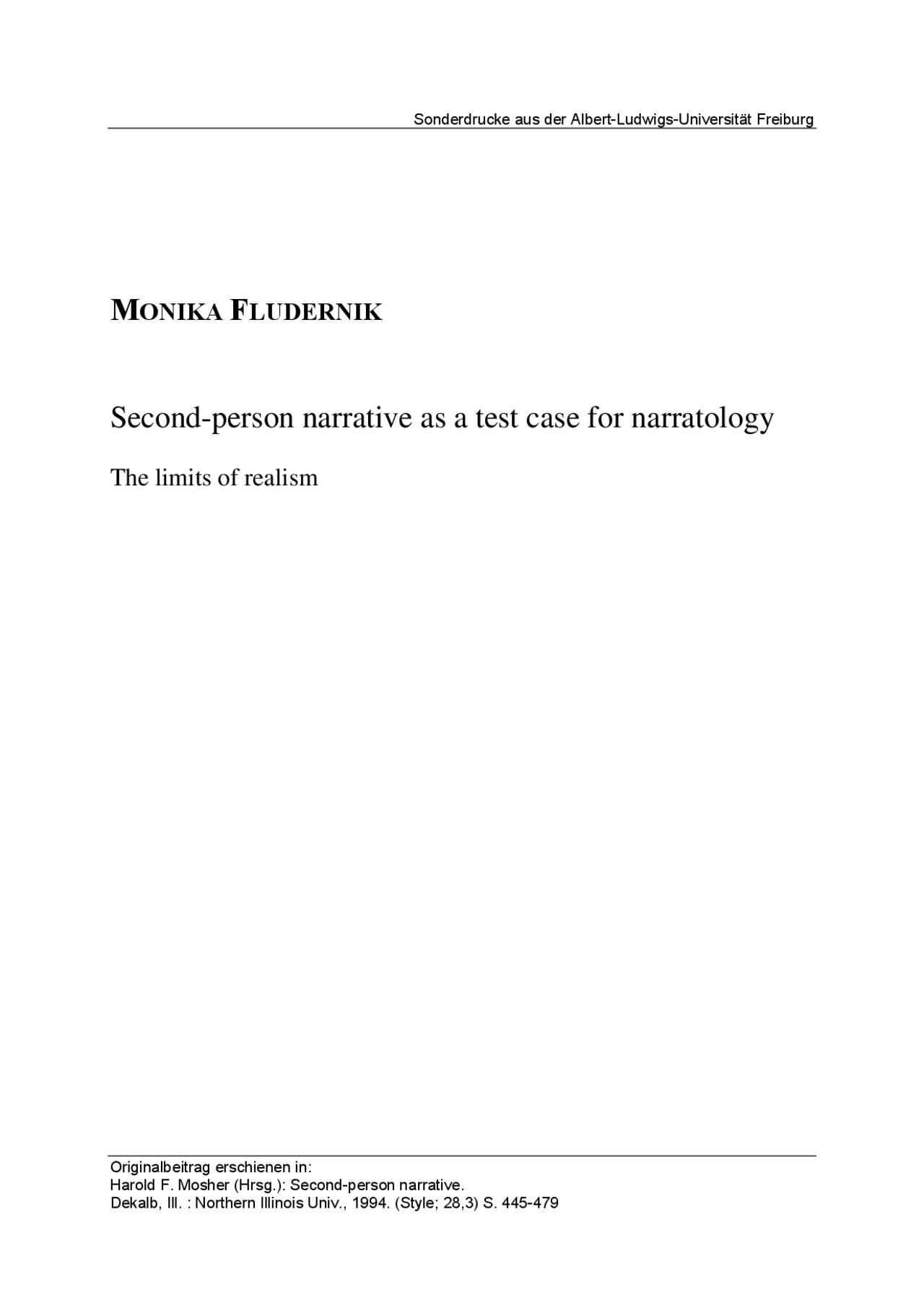 Second-Person Narrative as a Test Case for Narratology: The Limits of ...