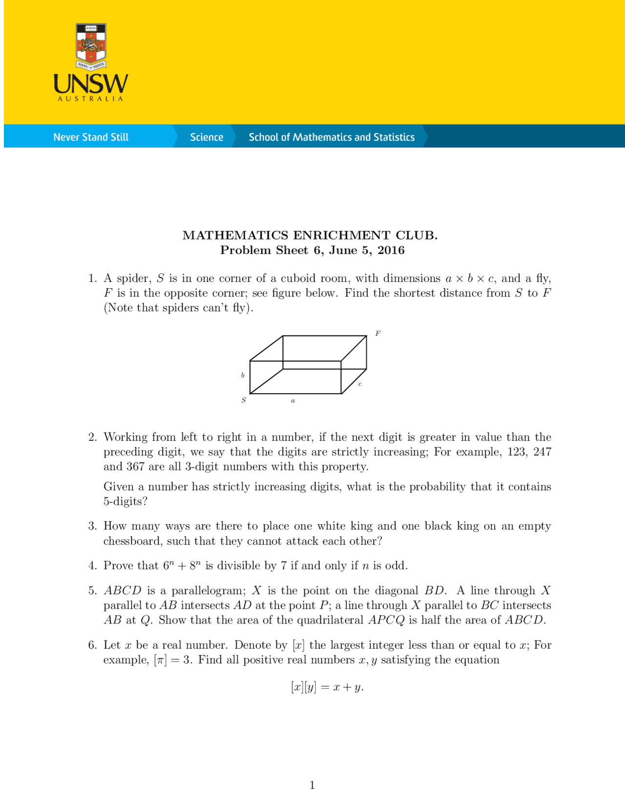Mathematics Enrichment Club Problem Sheet 6 Summaries Mathematics