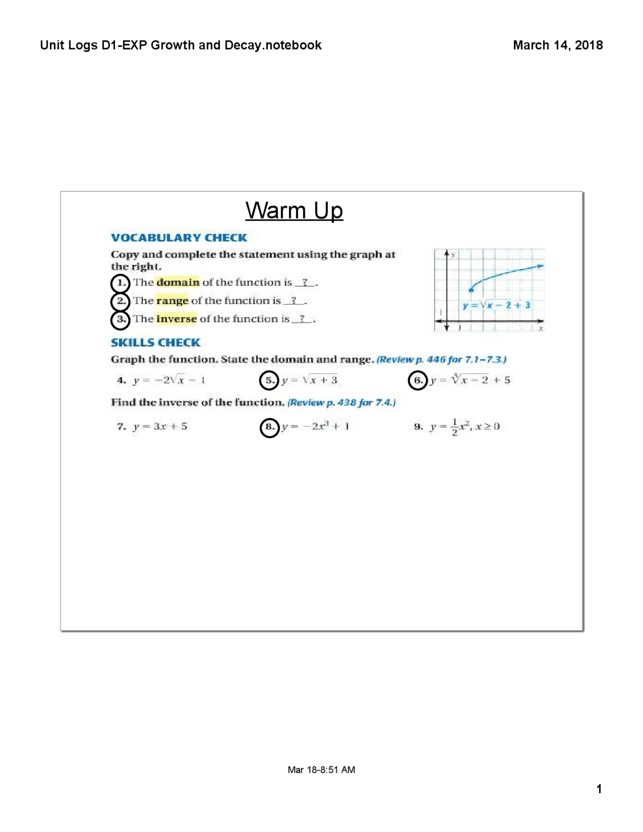 Warm Up Exams Calculus Docsity
