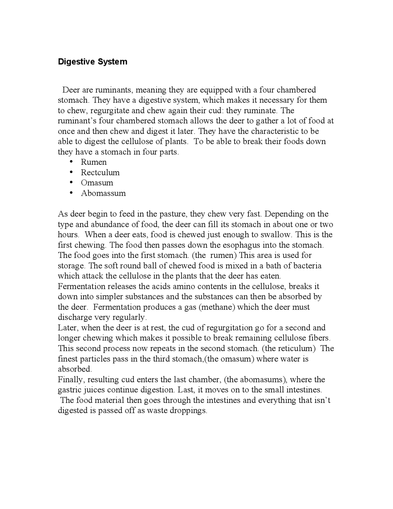 The Digestive System of Deer | Study notes Human Biology | Docsity