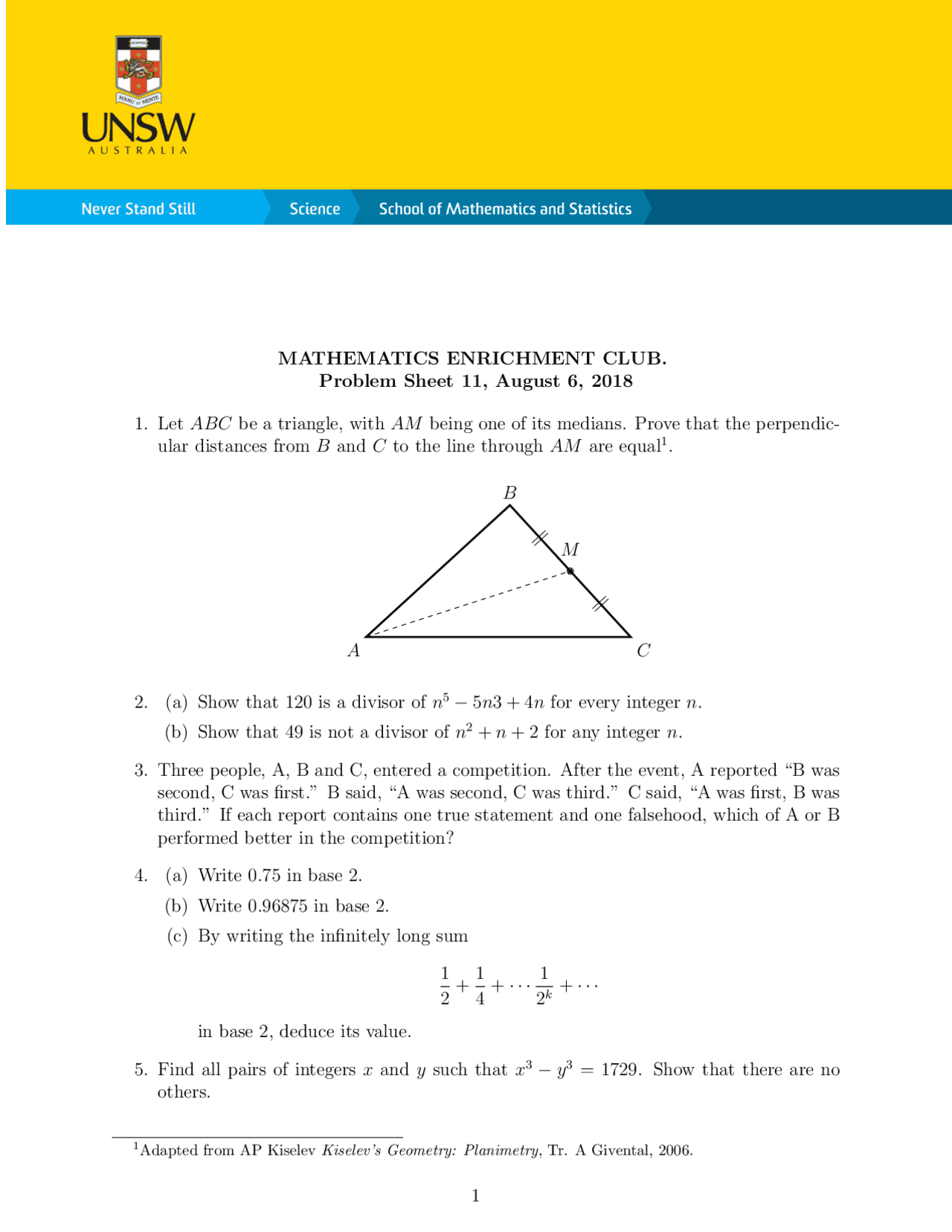 Mathematics Enrichment Club Problem Sheet 11 Slides Mathematics Docsity