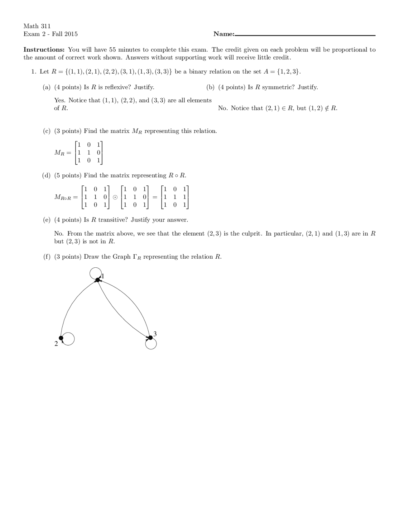 Math 311 Exam 2 Fall 2015 Exercises Law Docsity