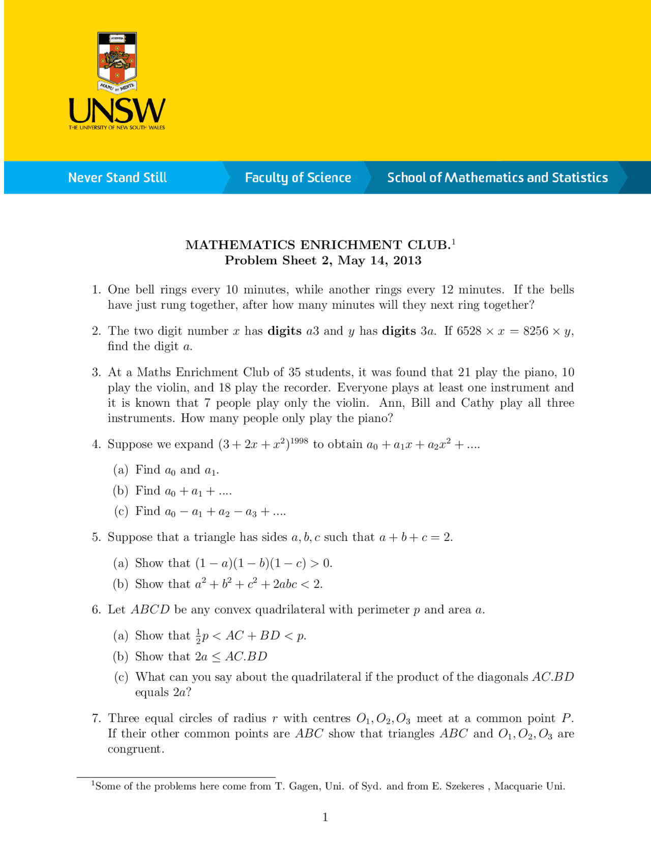 Mathematics Enrichment Club Problem Sheet 2 Summaries Mathematics