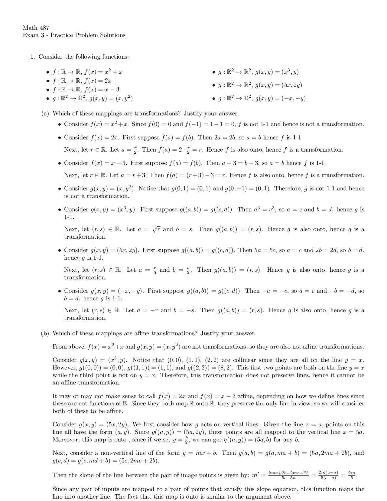 Math 487 Exam 3 - Practice Problem Solutions | Schemes and Mind Maps Algebra | Docsity