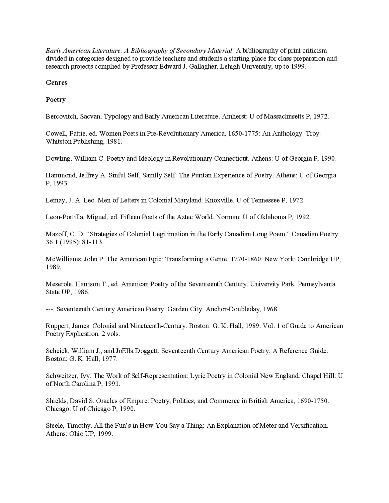 Early American Literature: A Bibliography of Secondary Material | Exams ...