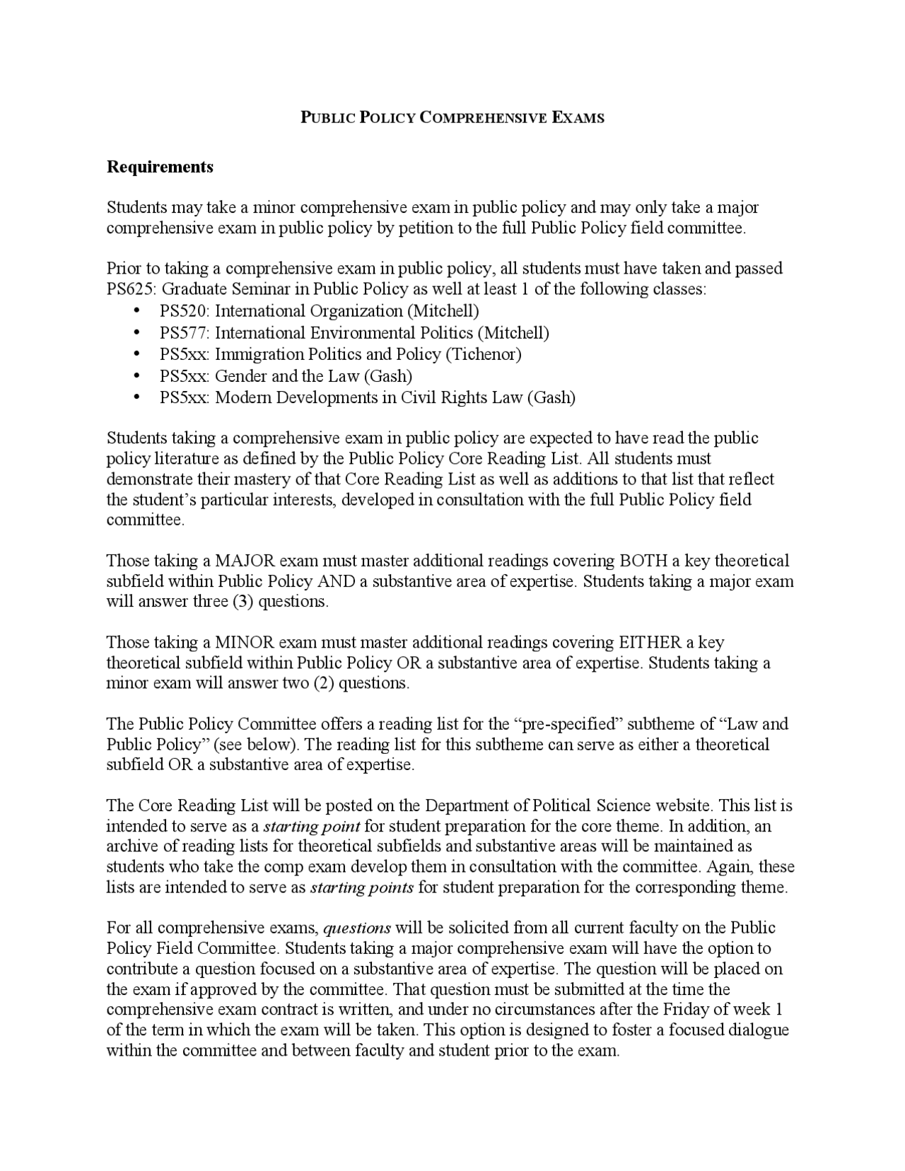 Comprehensive Exams In Public Policy Lecture Notes Public Policy