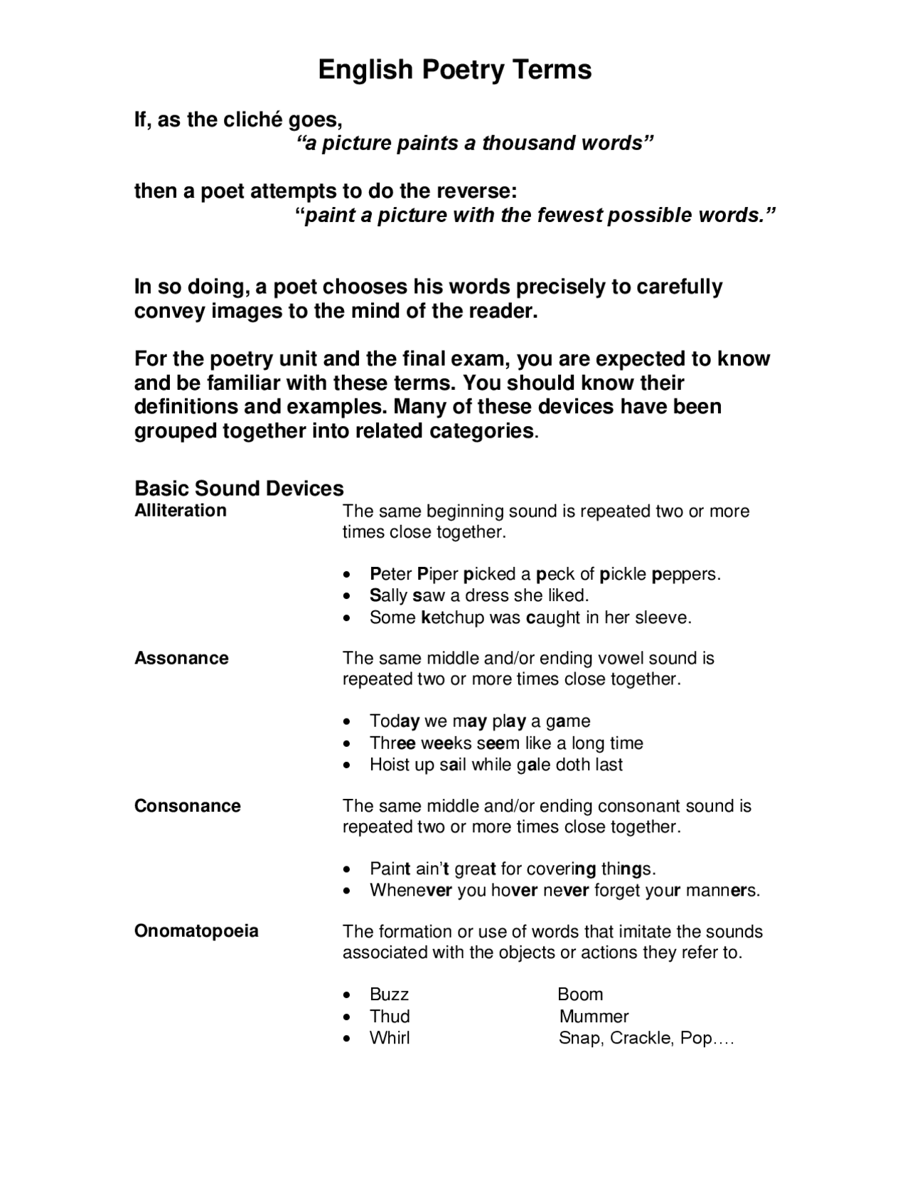 English Poetry Terms | Study notes Poetry | Docsity