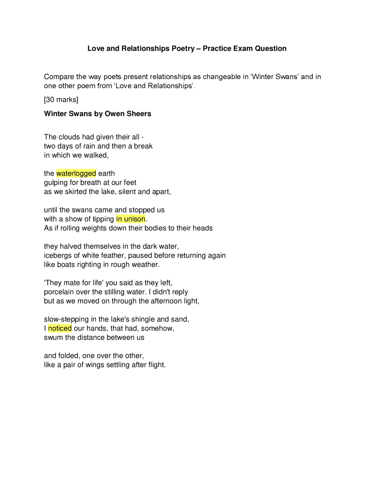 Love and Relationships Poetry – Practice Exam Question | Slides Poetry ...