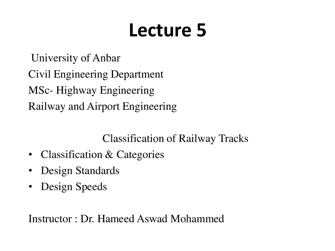 Railway Track Classification and Design Standards | Exercises Design ...