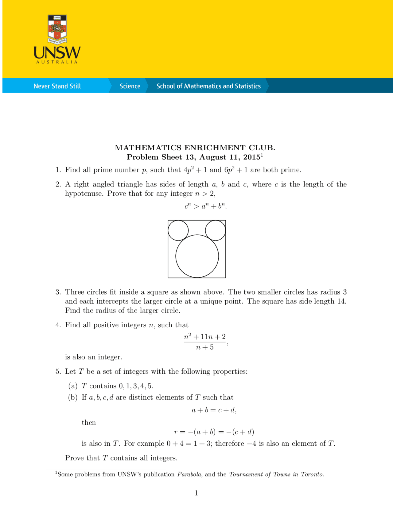 Mathematics Enrichment Club Problem Sheet 13 Exams Mathematics Docsity