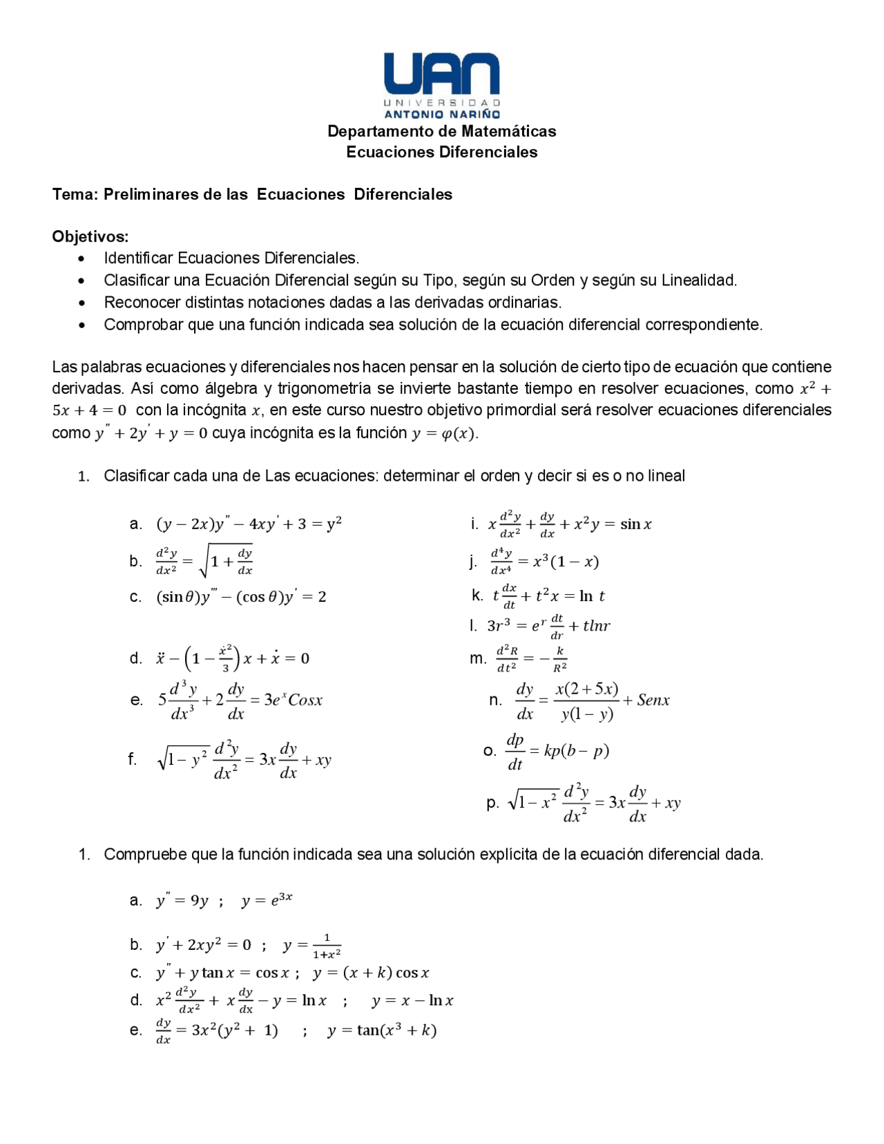 Taller 3 Ecuaciones diferenciales | Ejercicios de Ecuaciones Diferenciales | Docsity