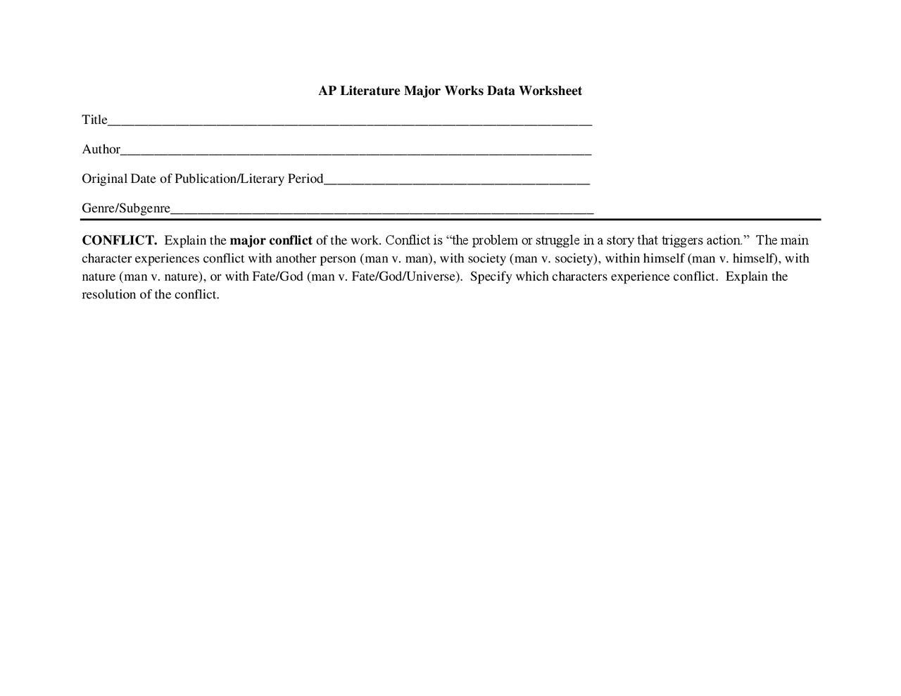 AP Literature Major Works Data Worksheet | Lecture notes Literature ...