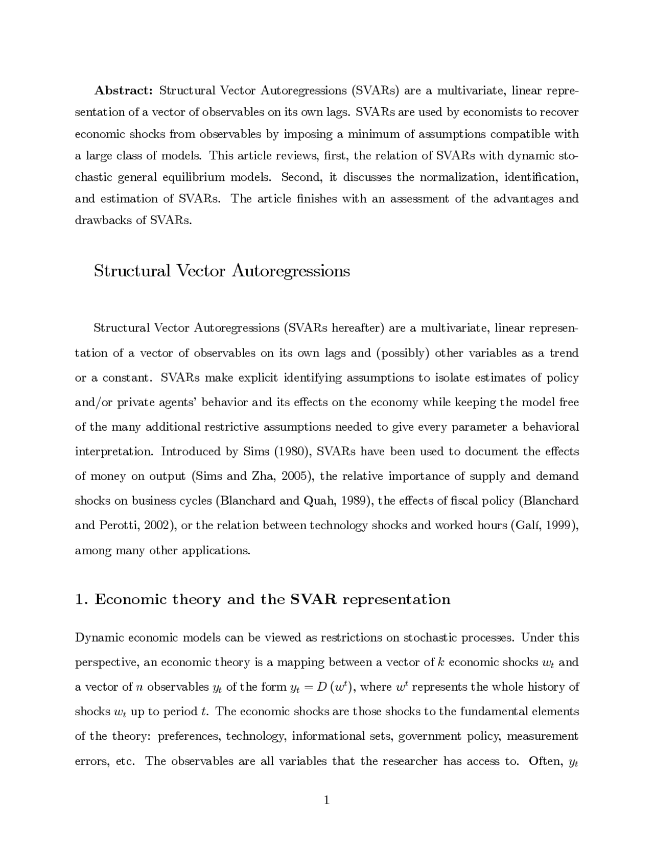 Structural Vector Autoregressions Lecture Notes Technology Docsity