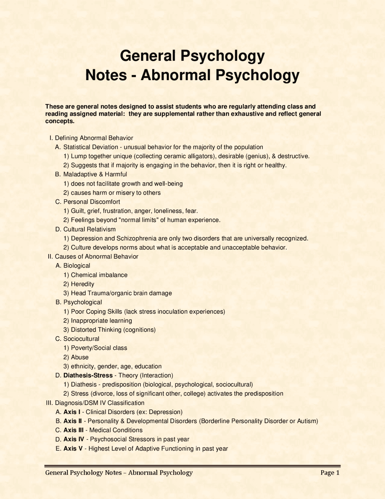 General Psychology Notes - Abnormal Psychology | Summaries Abnormal ...