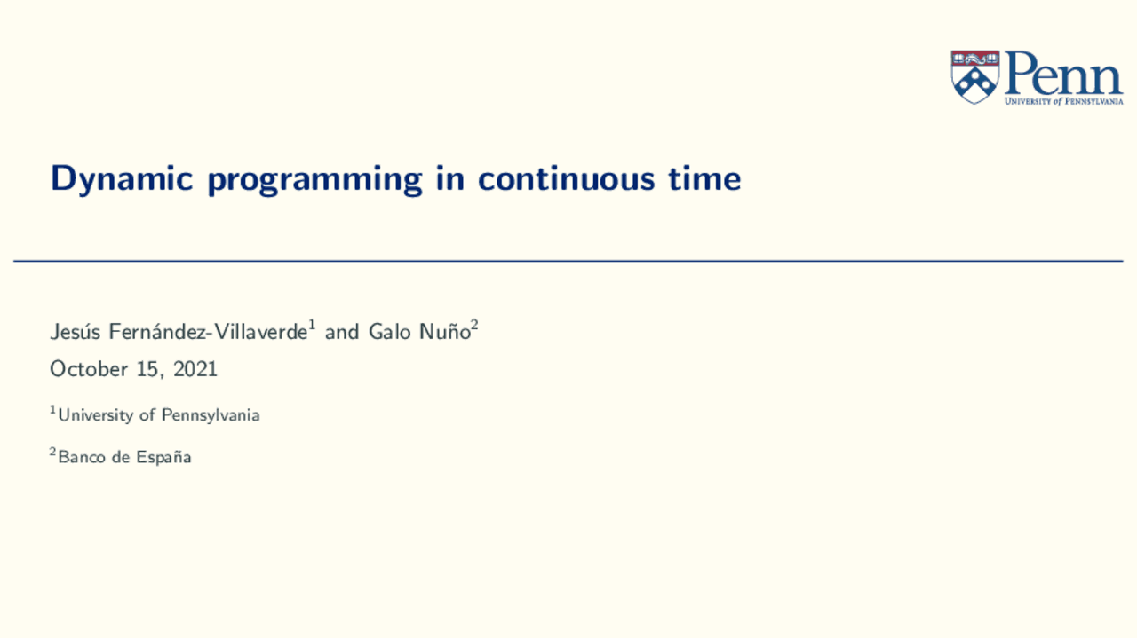 Dynamic programming in continuous time | Study notes Calculus | Docsity