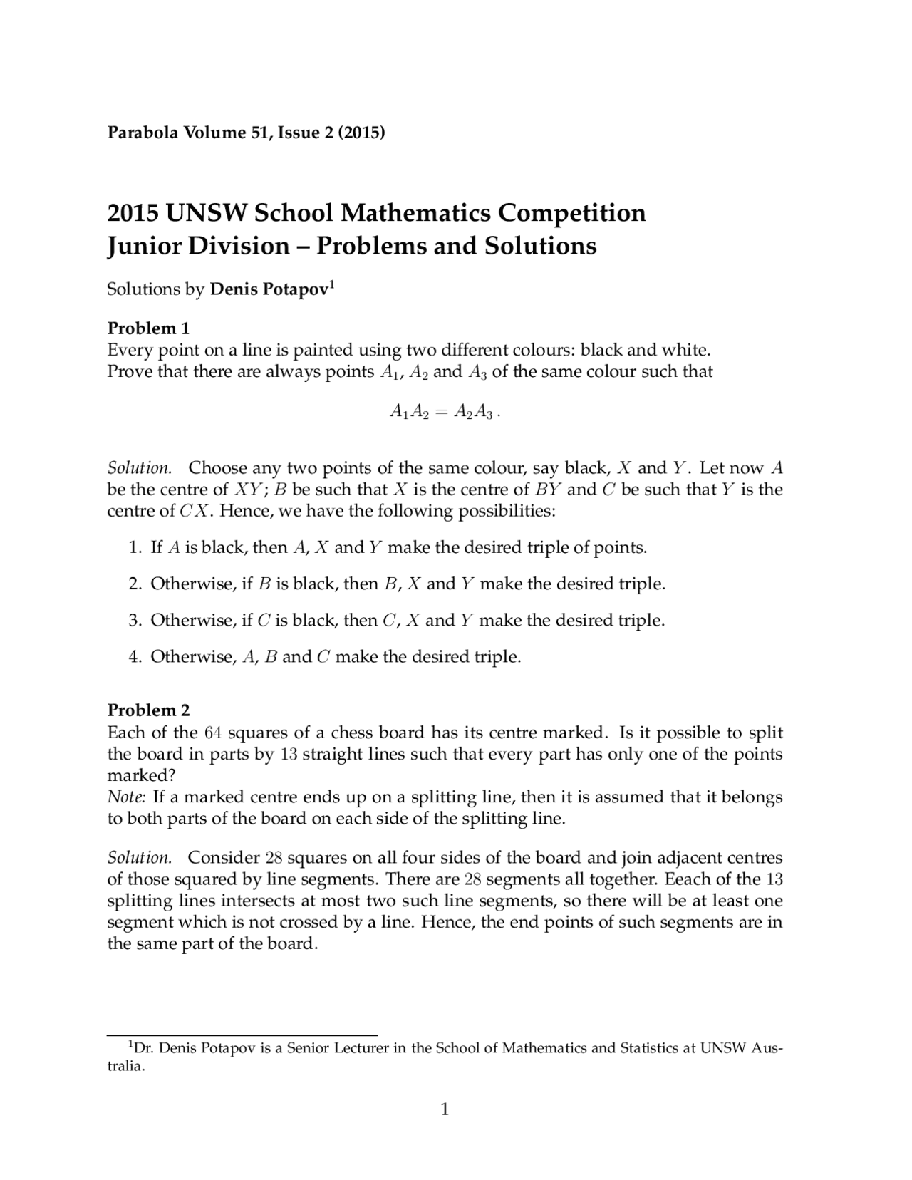 Mathematics problems and solutions from UNSW School Competition ...
