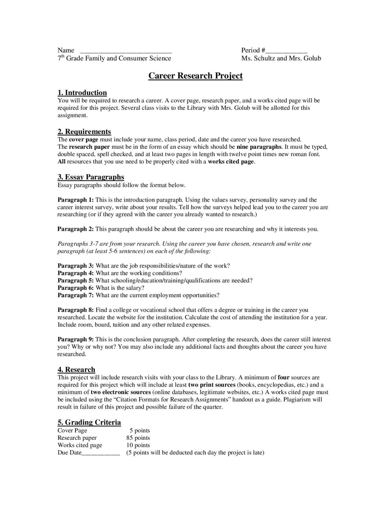 Career Research Project | Exercises Family and Consumer Science | Docsity
