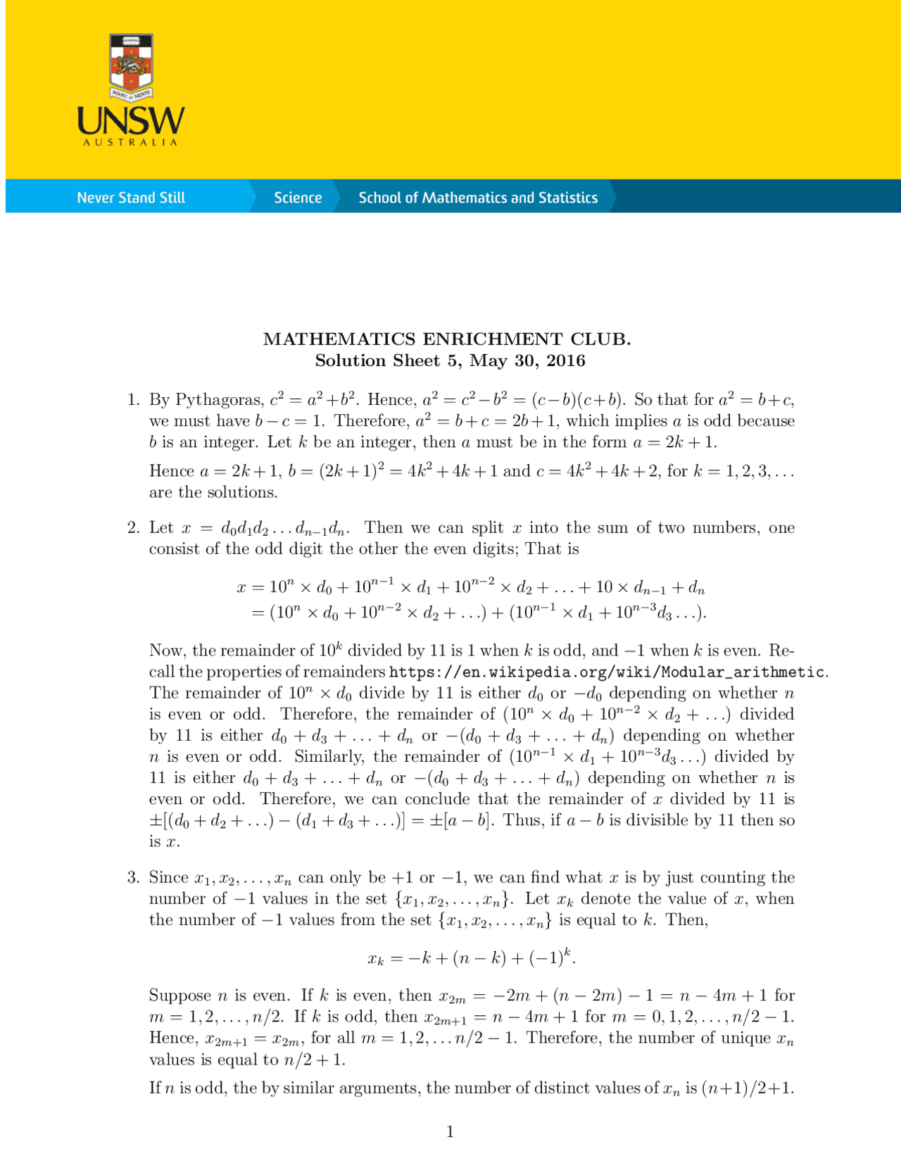 Mathematics Enrichment Club Solutions | Exams Mathematics | Docsity