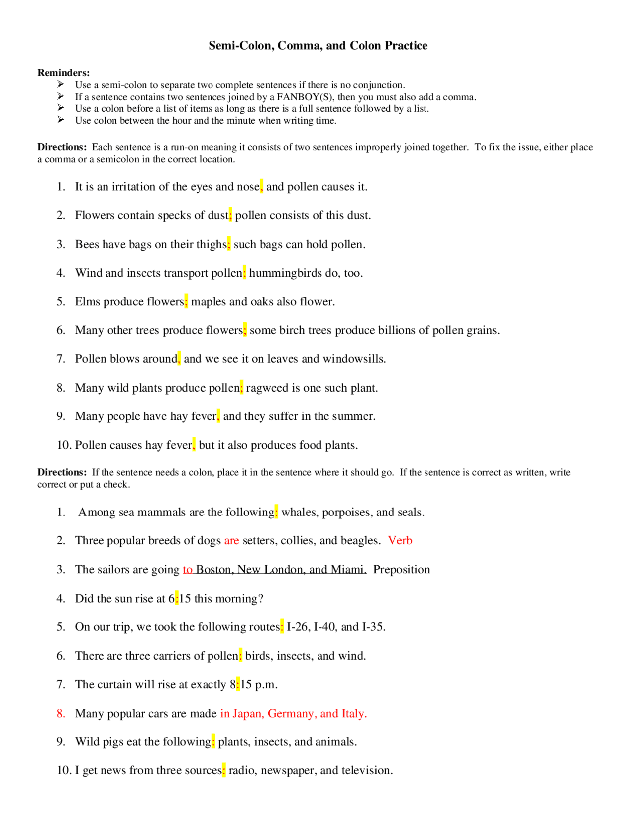 Semi-Colon, Comma, and Colon Practice Reminders | Study notes Grammar ...
