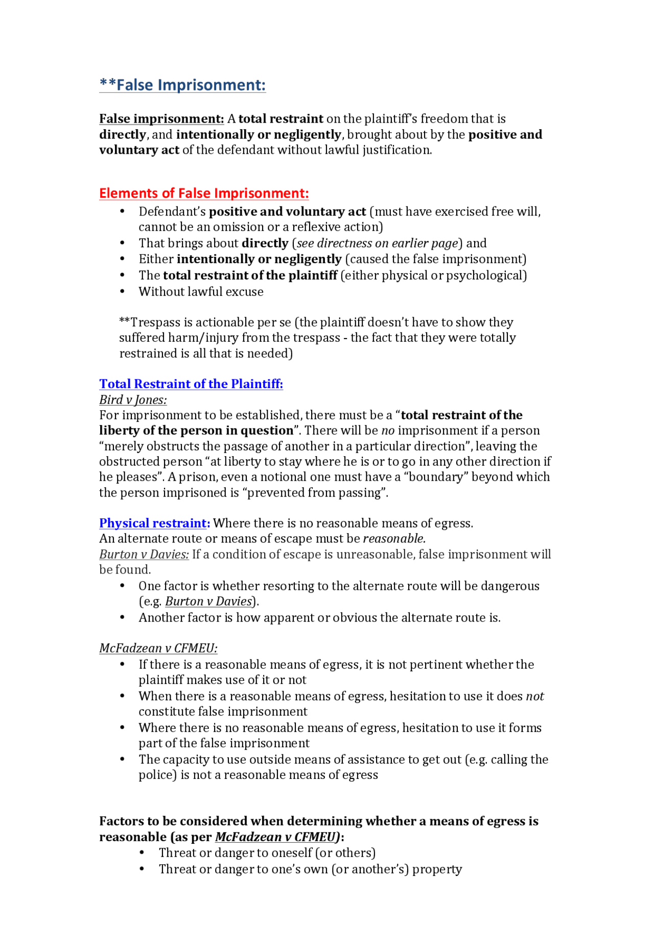 False Imprisonment Schemes And Mind Maps Law Docsity