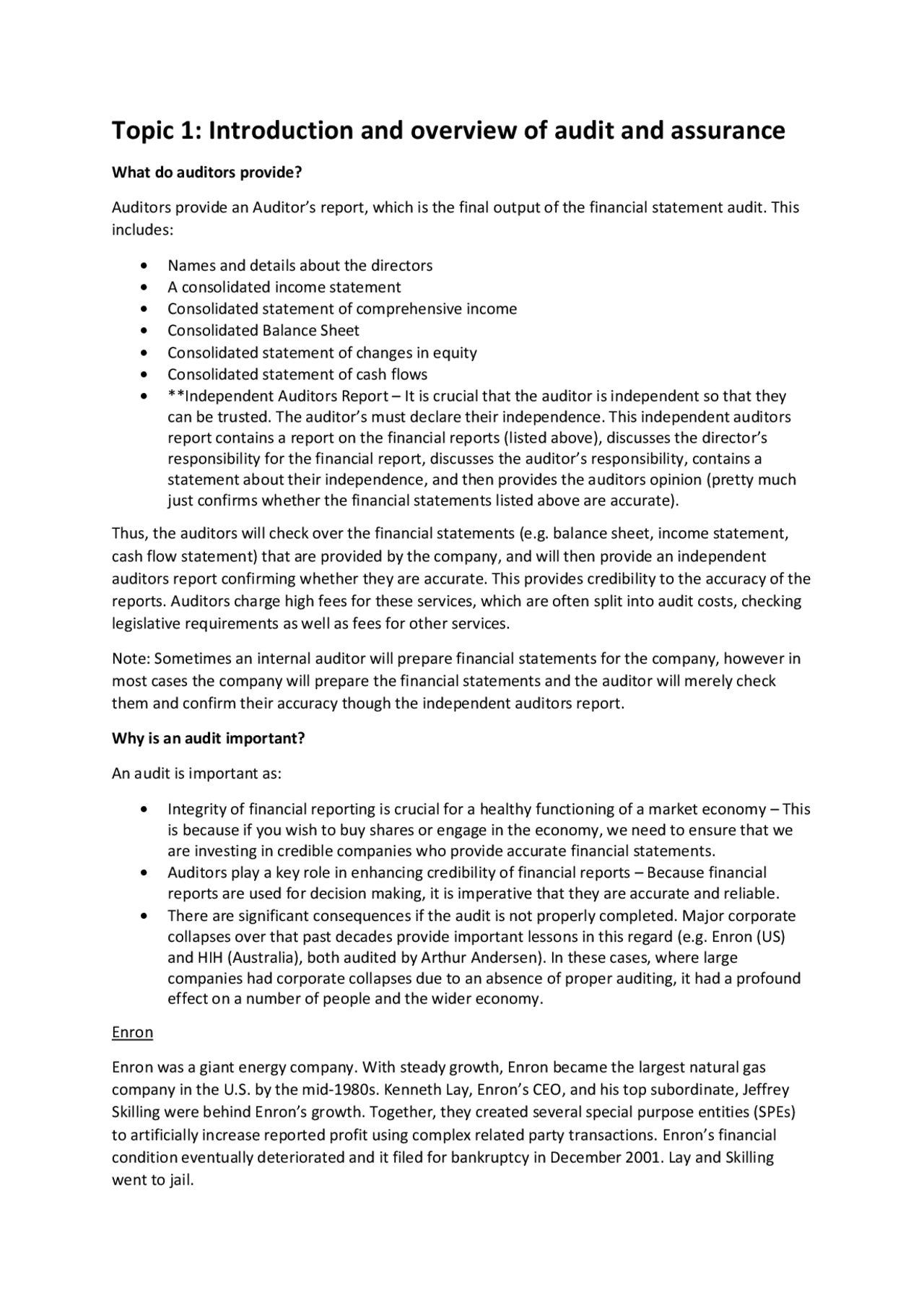 Introduction To Audit And Assurance Summaries Accounting Docsity