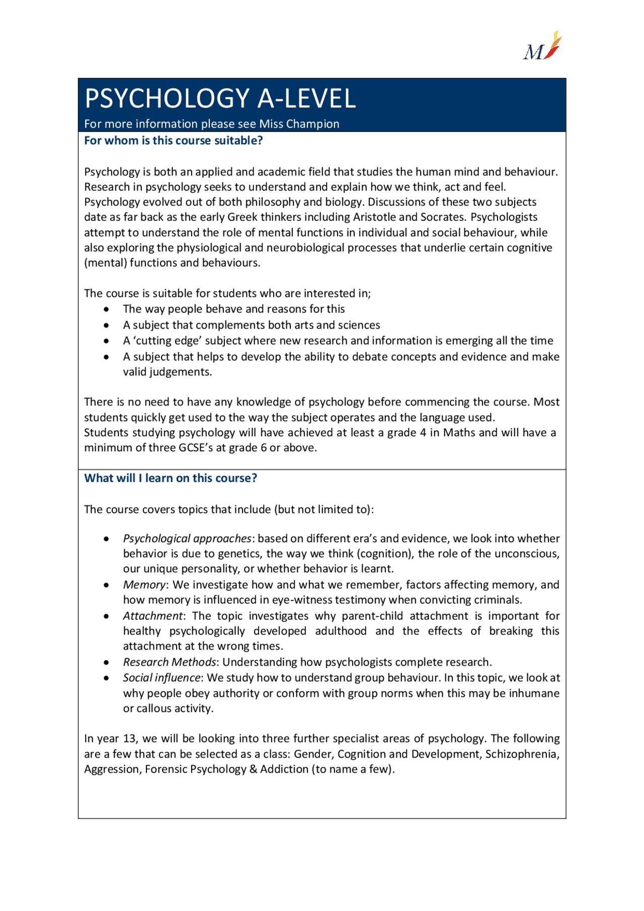 Psychology A-Level Course | Summaries Psychology | Docsity