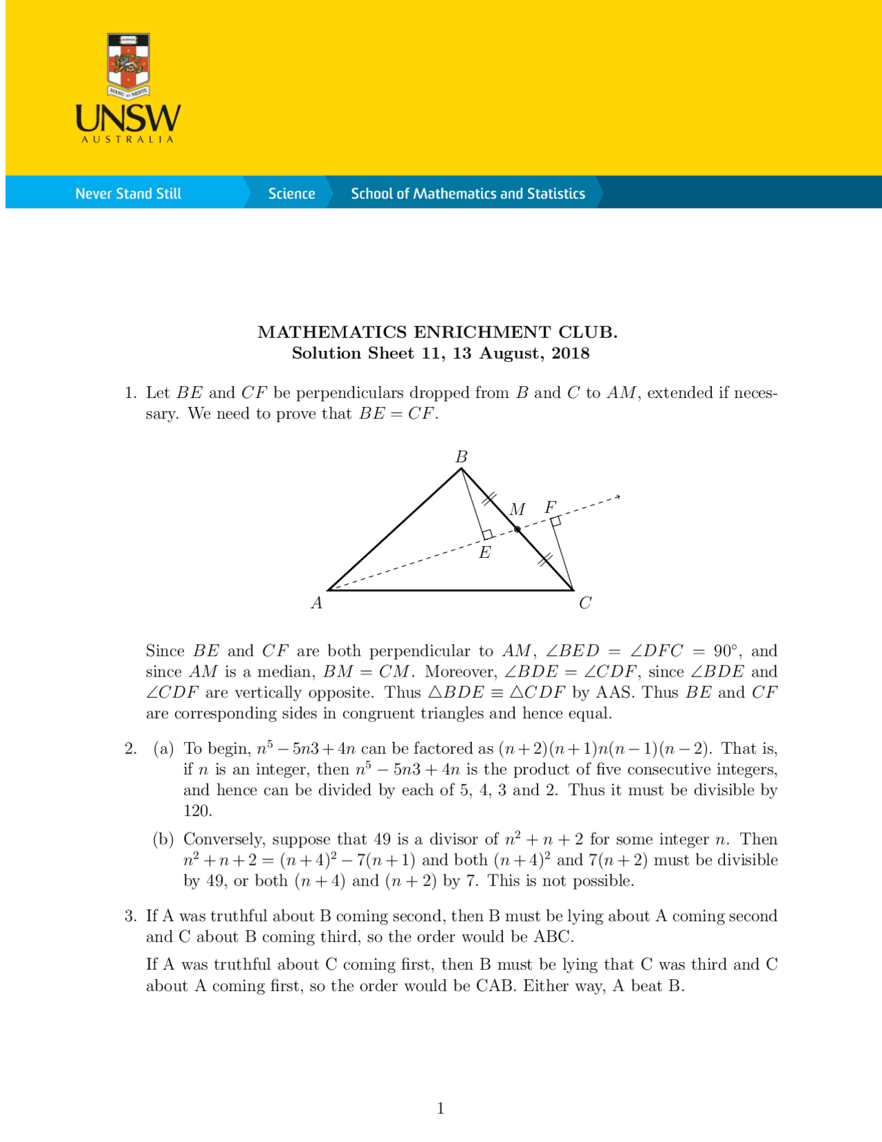 Mathematics Enrichment Club Solution Sheet 11 | Schemes and Mind Maps Mathematics | Docsity