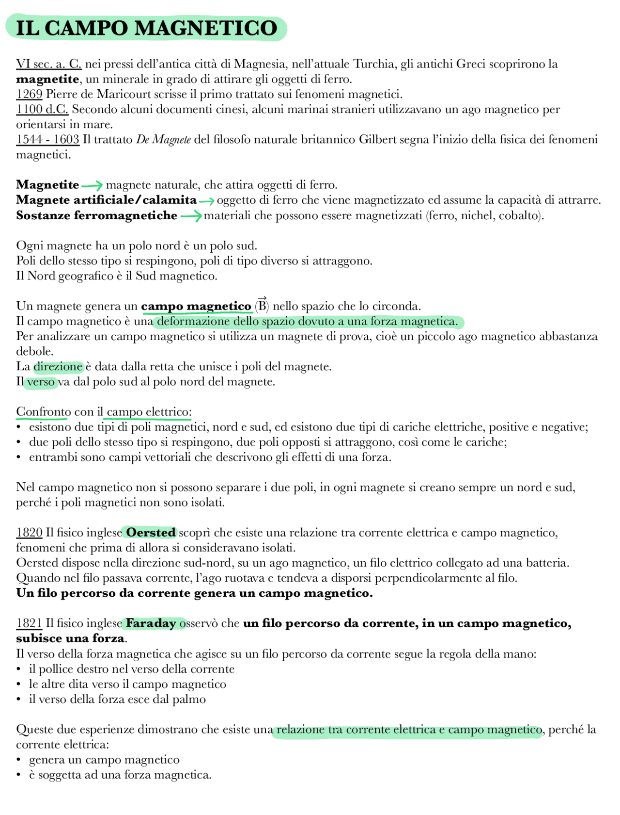 Il campo magnetico - fisica | Dispense di Fisica | Docsity