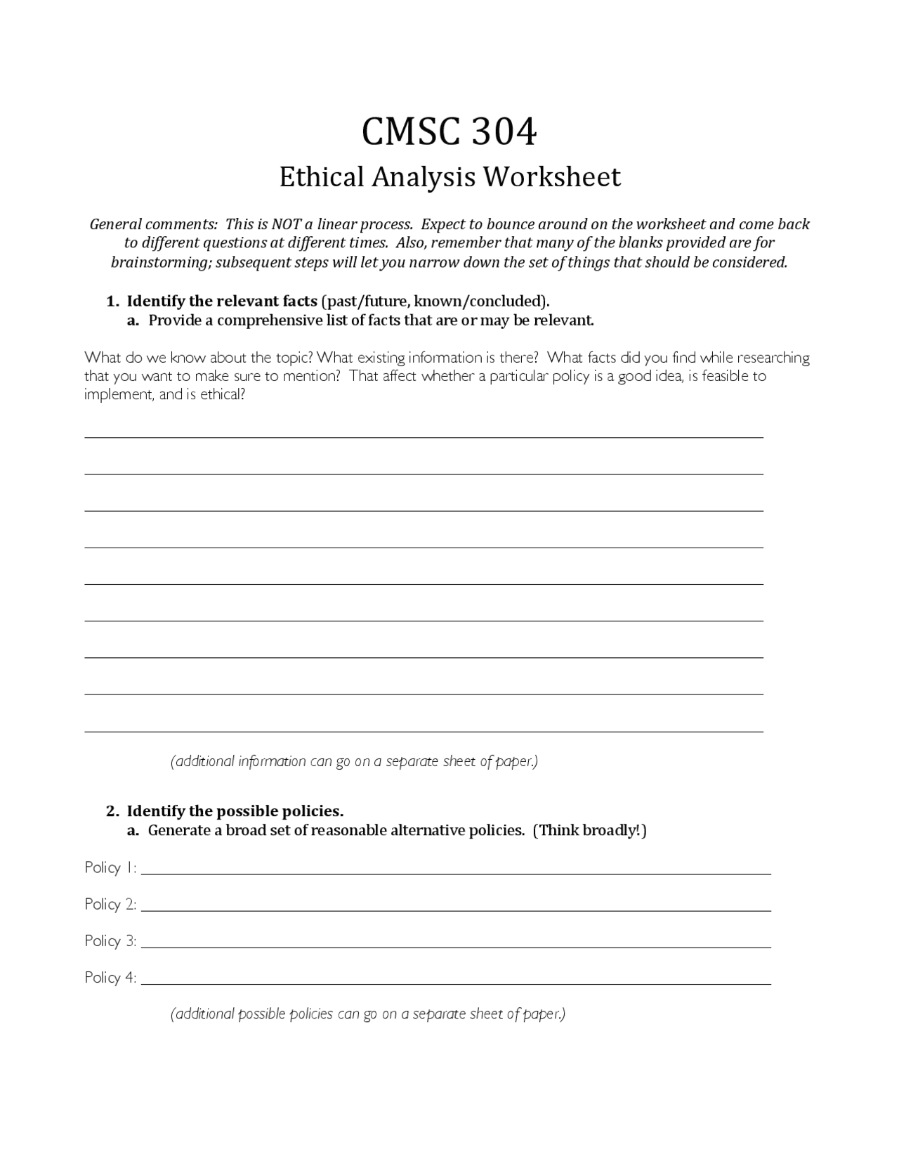 Ethical Analysis Worksheet | CMSC 304 | Lecture notes Ethics | Docsity