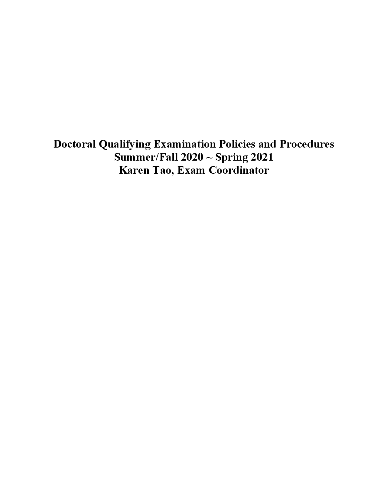 Doctoral Qualifying Examination Policies And Procedures Exercises