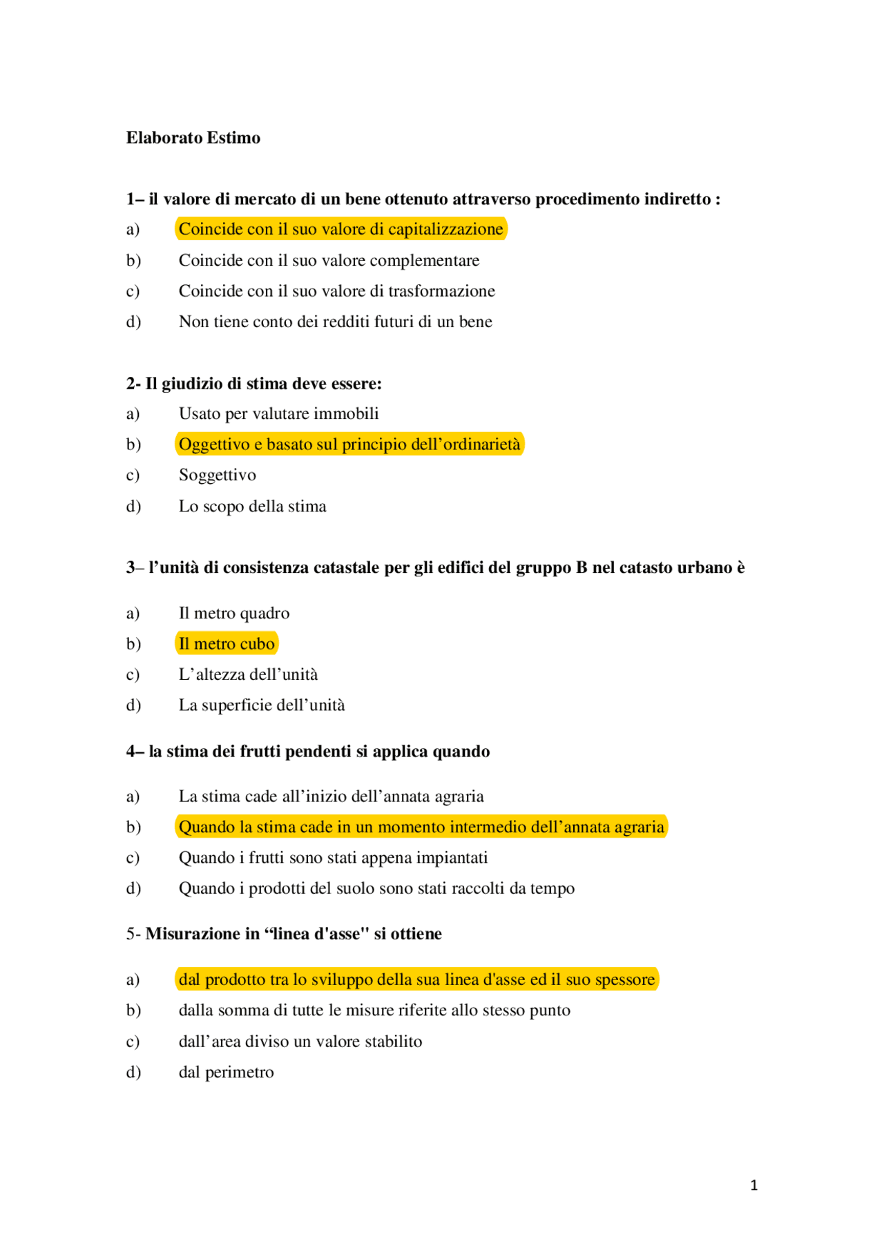 ECONOMIA ED ESTIMO, ELABORATO 3 (ESTIMO) | Prove d'esame di Estimo | Docsity