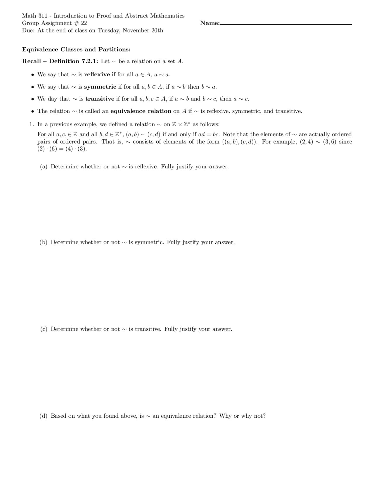 Math 311 Equivalence Classes And Partitions Summaries Mathematics