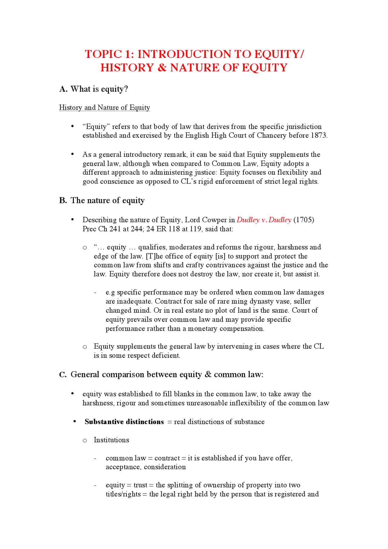 History And Nature Of Equity Summaries History Docsity