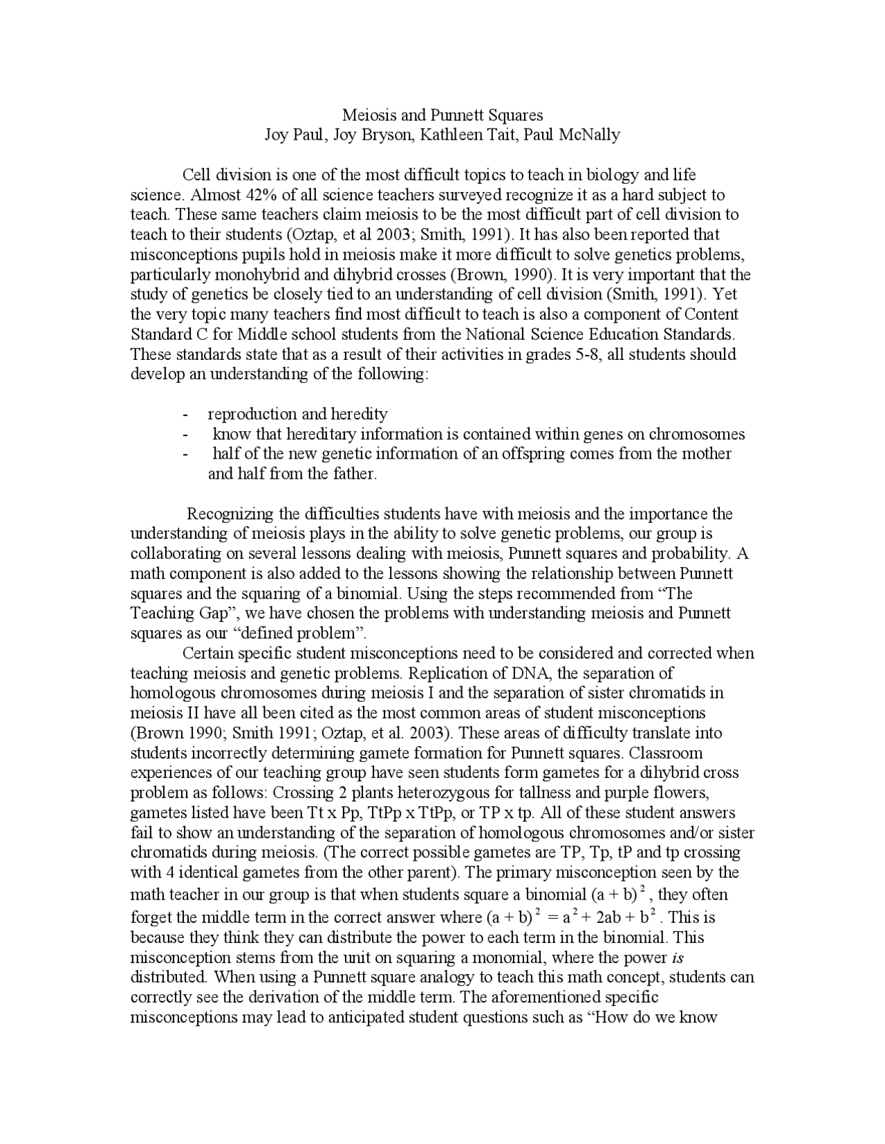 Teaching Meiosis and Punnett Squares | Lecture notes Biology | Docsity