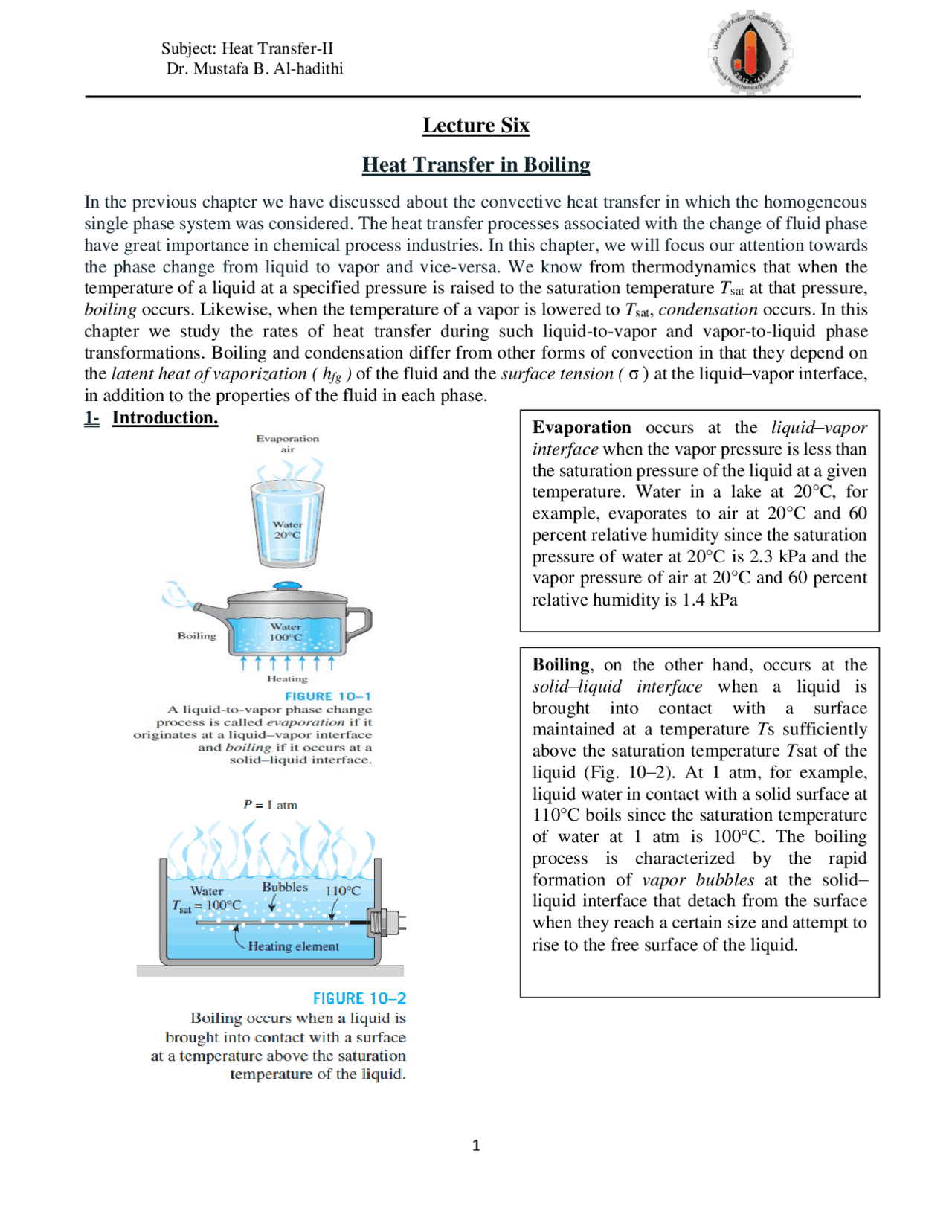 Lecture Six Heat Transfer In Boiling Summaries Thermodynamics Docsity
