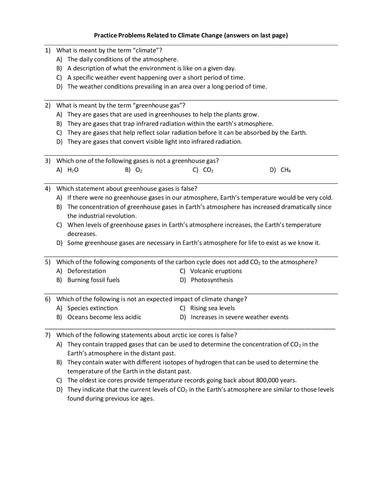 Climate Change Practice Problems | Study notes Environmental Science ...