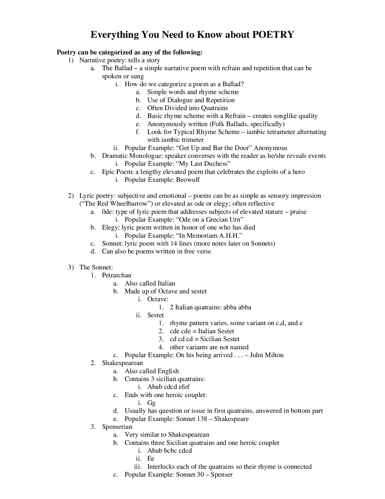 Everything You Need to Know about POETRY | Exercises Poetry | Docsity