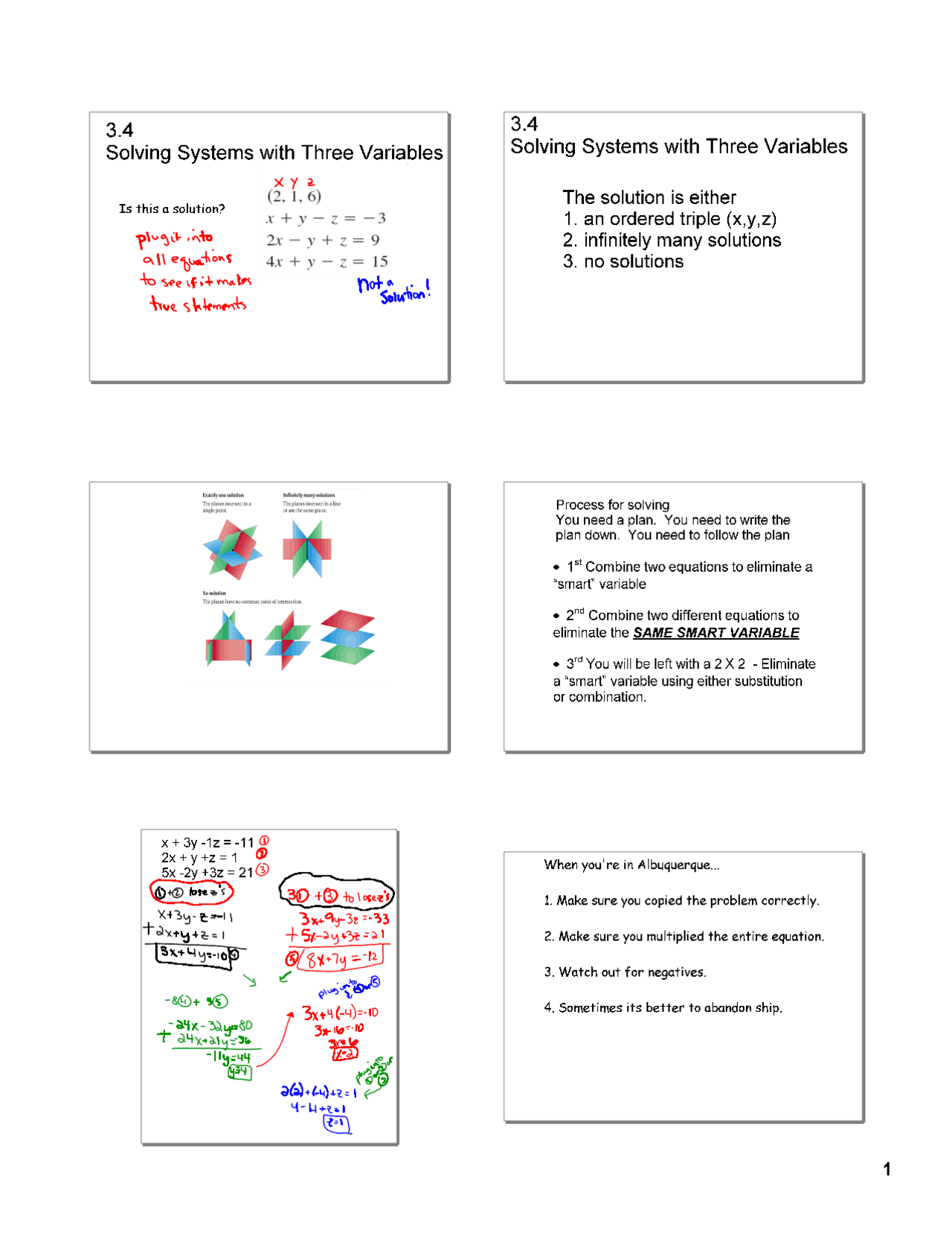 Solving Systems with Three Variables | Exercises Linear Algebra | Docsity
