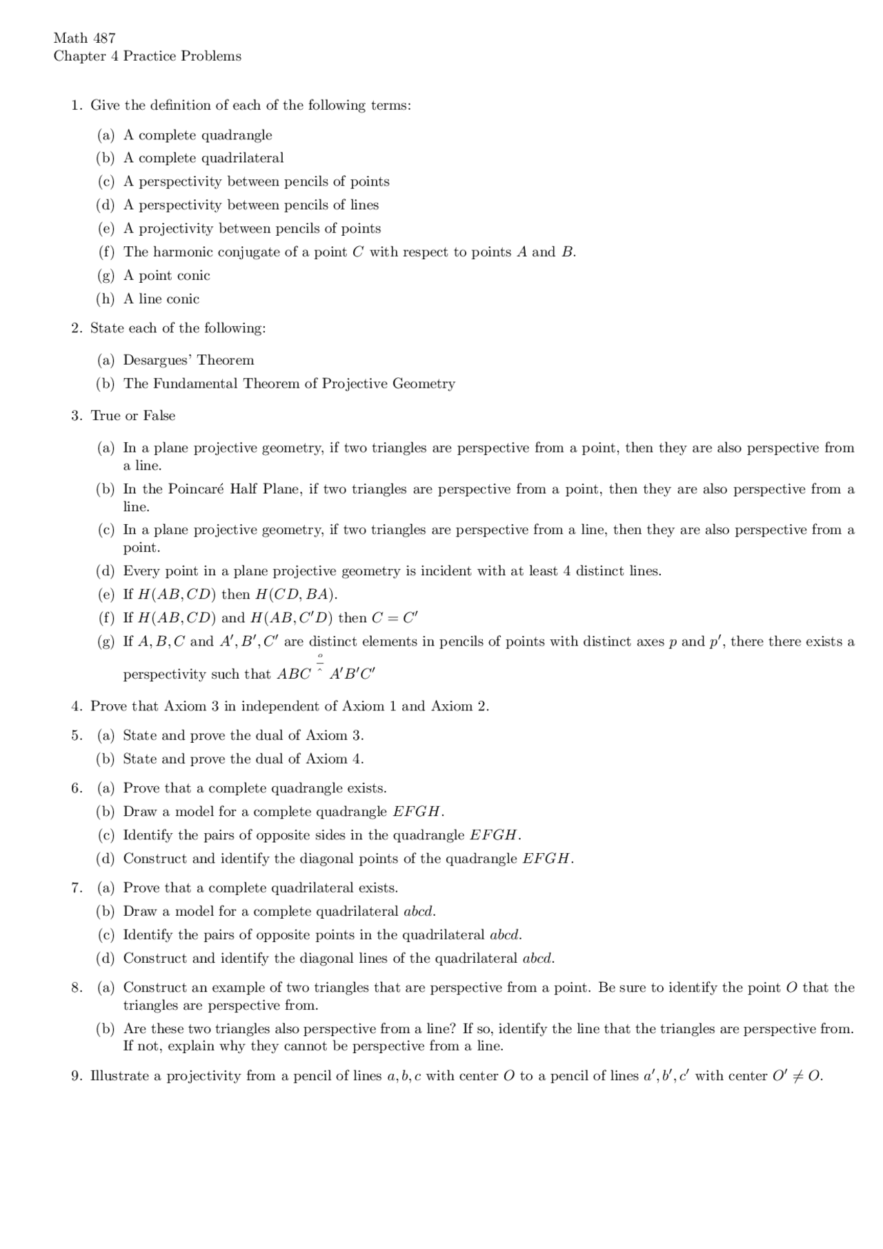Math 487 Chapter 4 Practice Problems | Summaries Geometry | Docsity