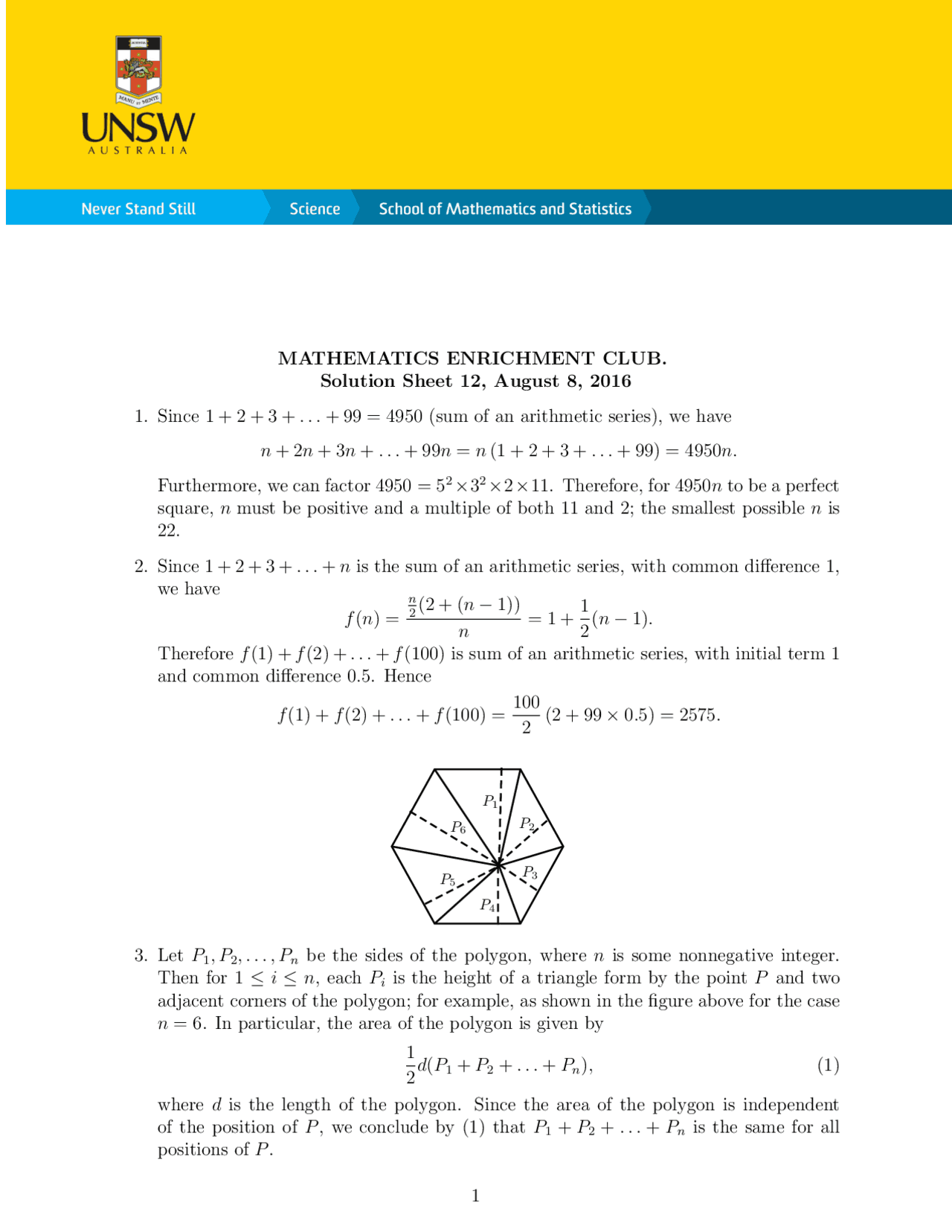 Mathematics Enrichment Club Solution Sheet 12 | Lecture notes ...