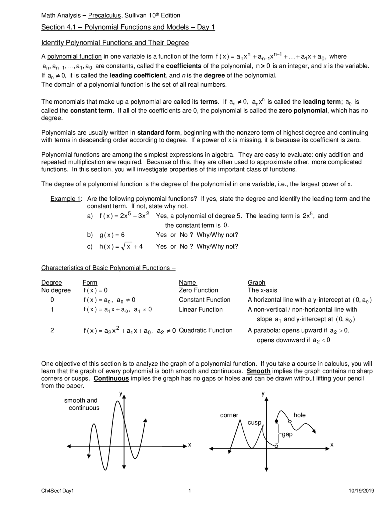 Polynomial Functions and Models | Exams Algebra | Docsity