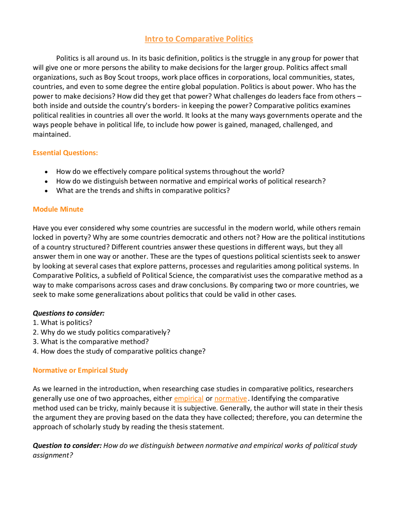 Intro to Comparative Politics | Summaries Political Systems | Docsity