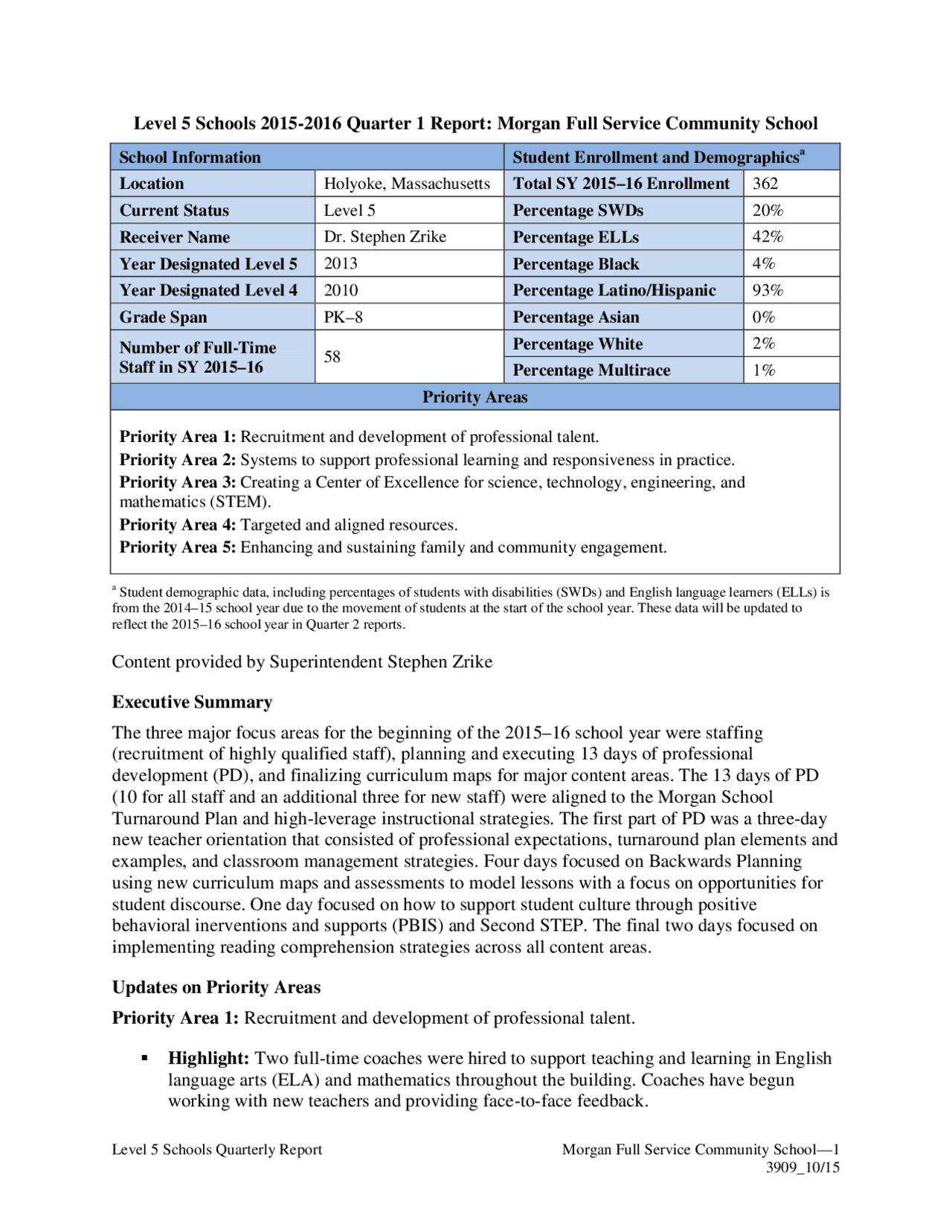 Level 5 Schools 2015-2016 Quarter 1 Report: Morgan Full ... | Summaries Mathematics | Docsity