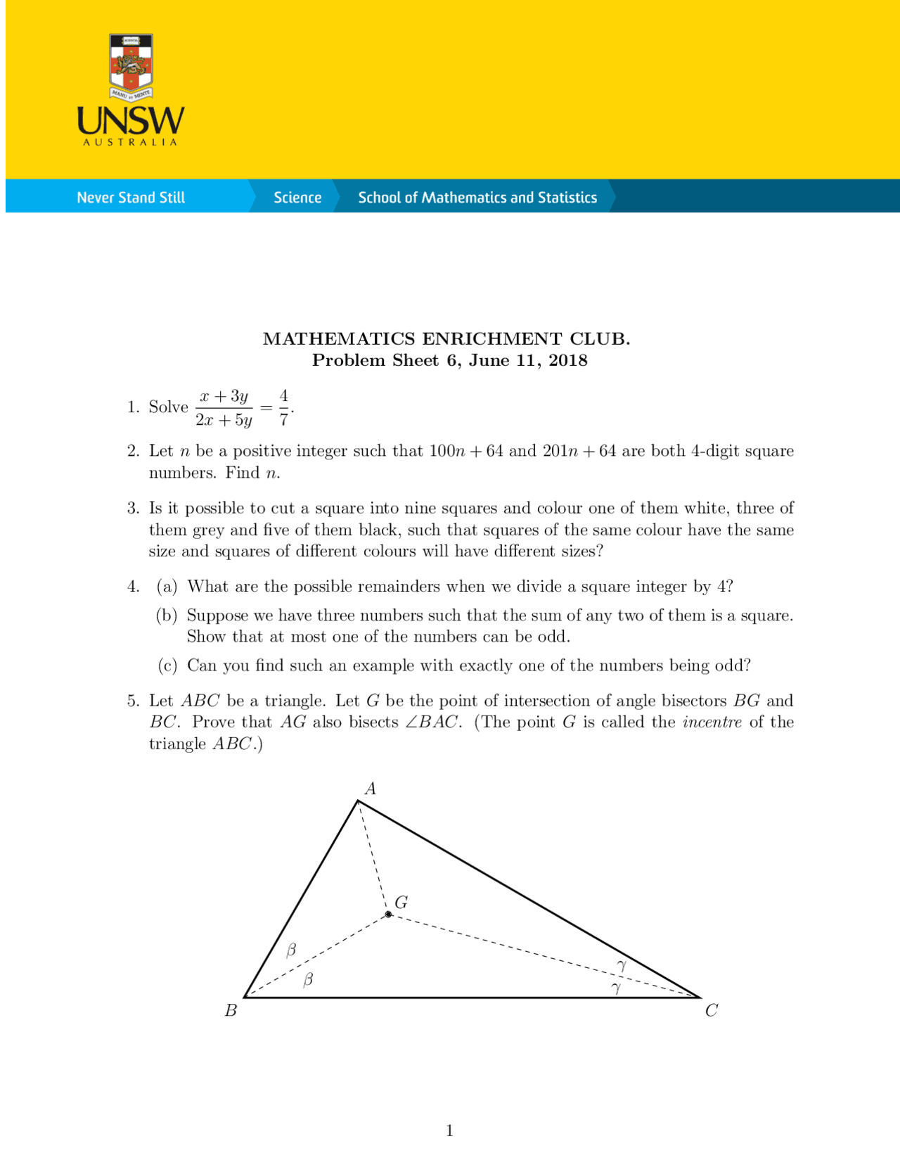 Mathematics Enrichment Club Problem Sheet 6 Exams Mathematics Docsity