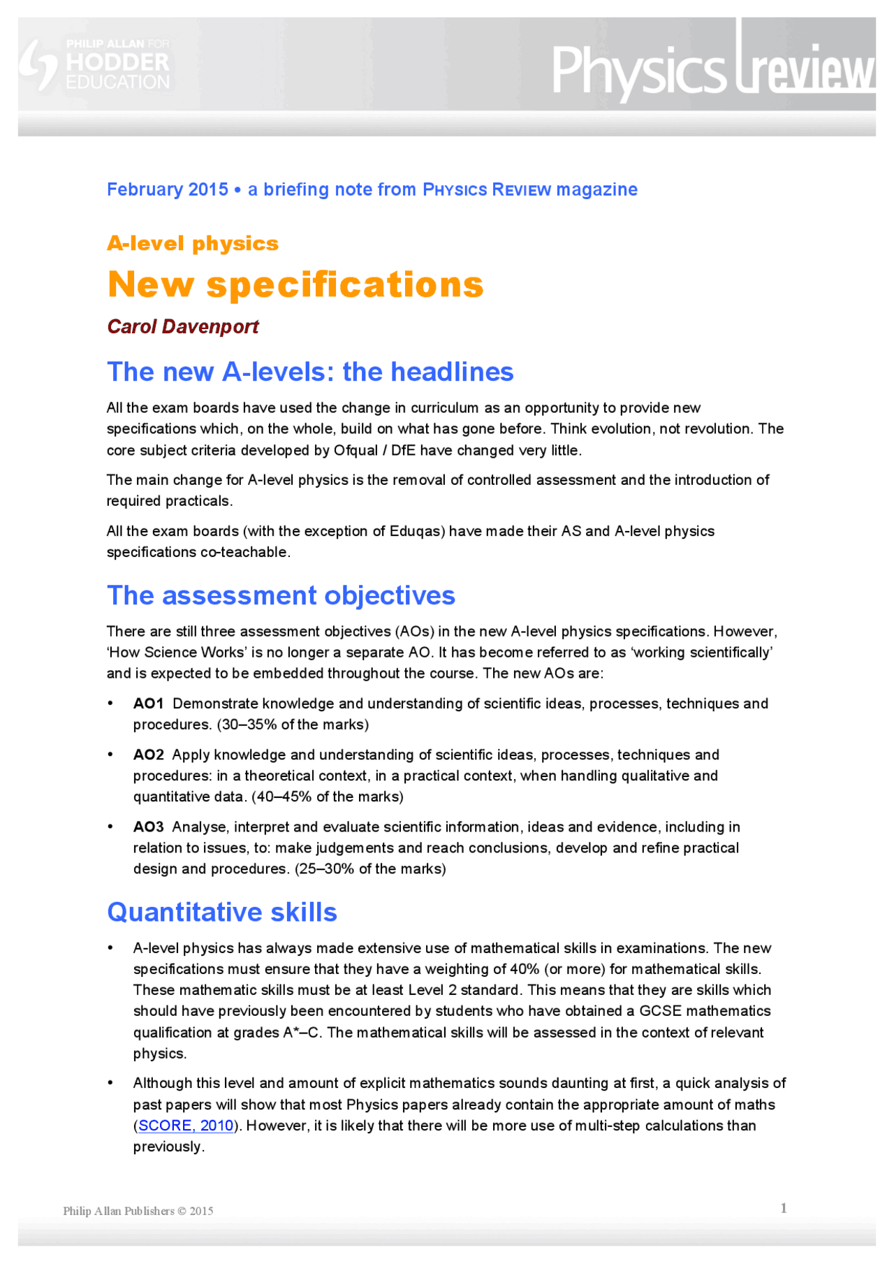 New A-level Physics Specifications | Slides Physics | Docsity